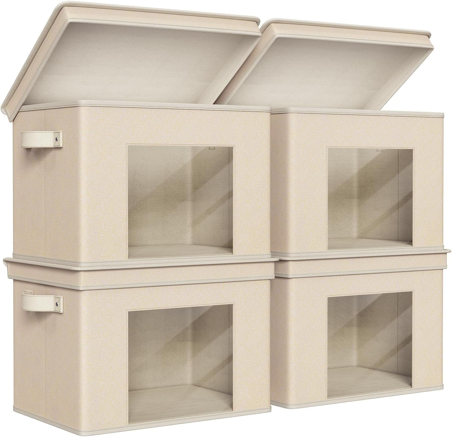 Foldable Fabric Storage Boxes Large Storage Bins with Lids [4-Pack ...