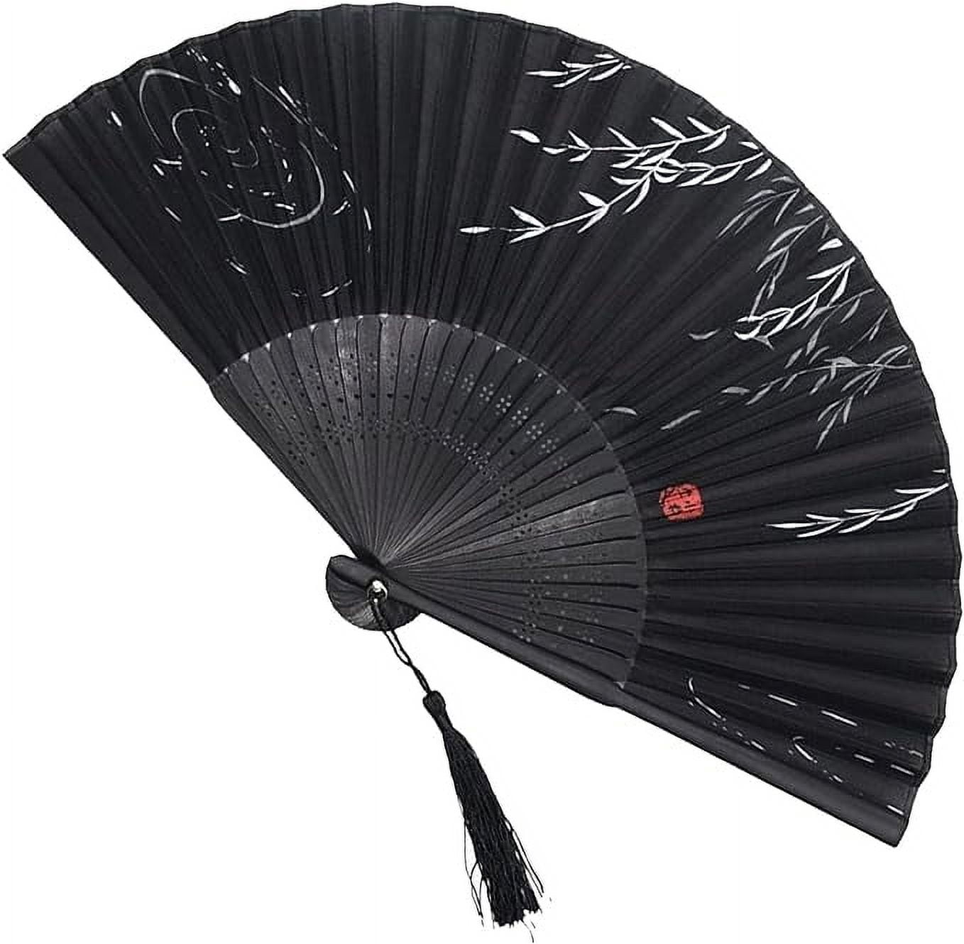 Foldable Fan Handheld Fabric Bamboo Fan Chinese Vintage Style Hand Held ...