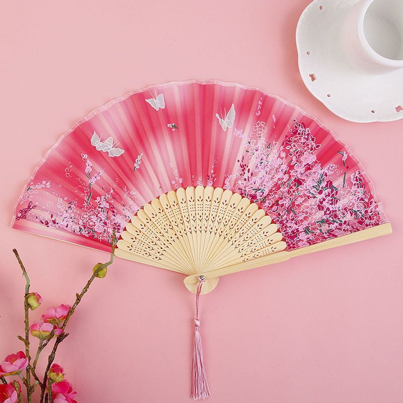 Foldable Fan Handheld Fabric Bamboo Fan Chinese Vintage Style Hand Held ...