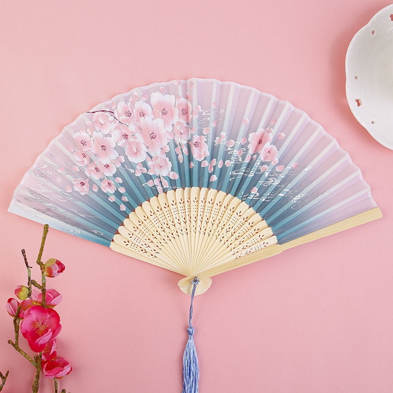 Foldable Fan Handheld Fabric Bamboo Fan Chinese Vintage Style Hand Held ...