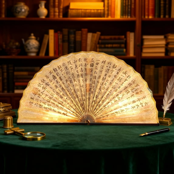 Foldable Fan Lamp, Rechargeable Wood Frame Ambient Light, Modern ...