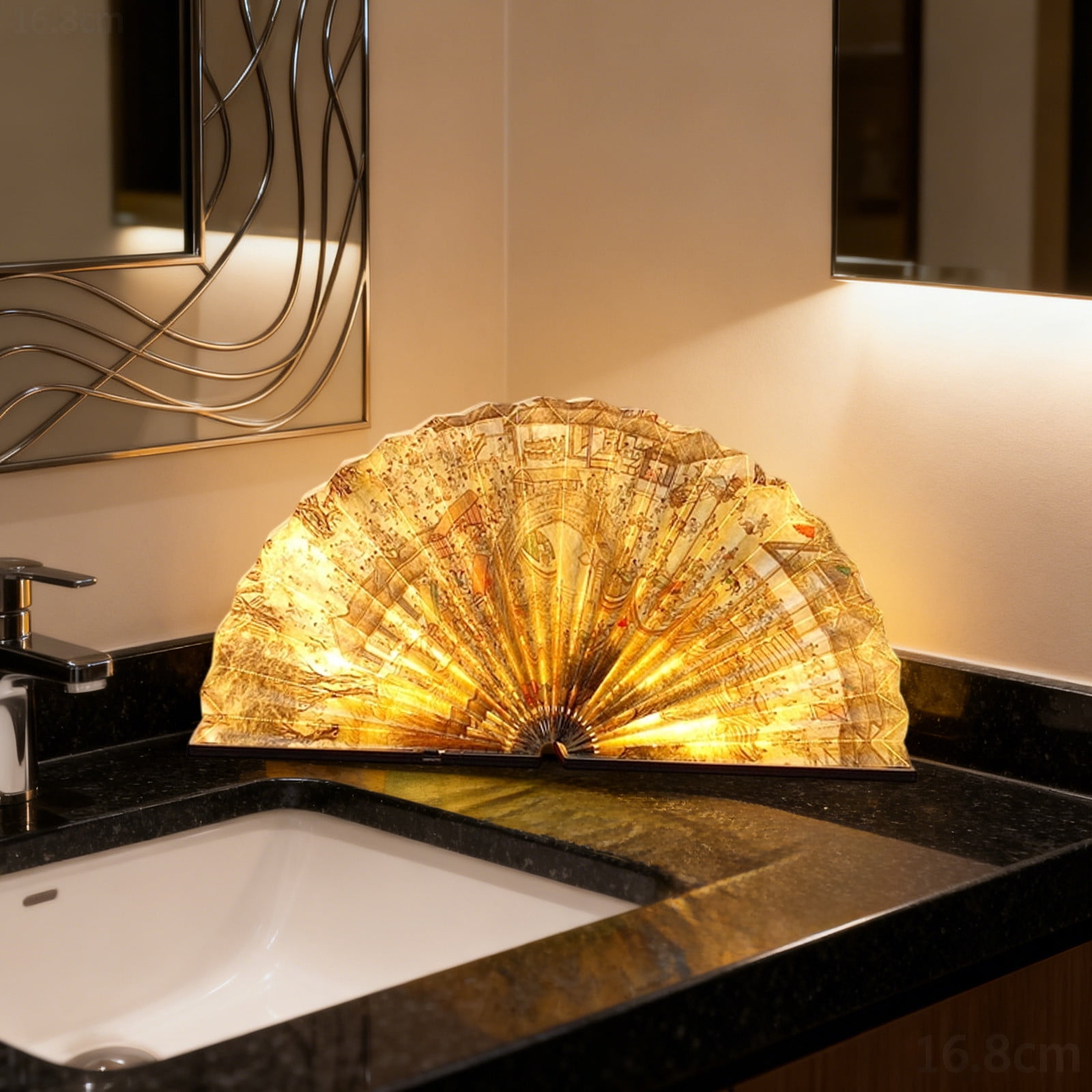 Foldable Fan Lamp with Ambient Glow, Wooden Decorative Light with Color ...
