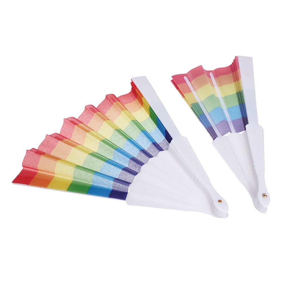 Foldable Fan Wooden Bamboo Rainbow Party Favors Dancing Fans Hand 3 Pcs ...