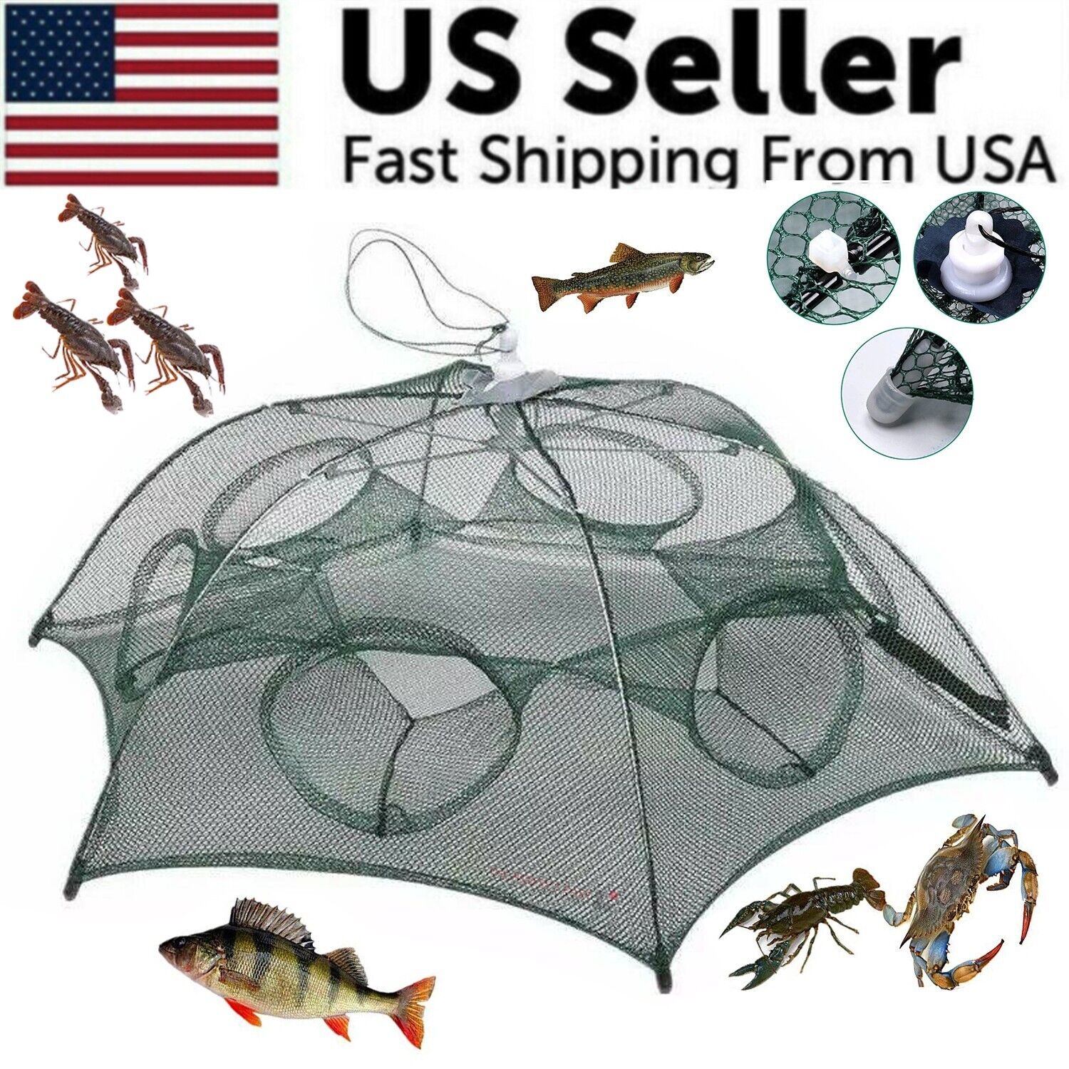Foldable Fishing Bait Trap Net - Crab Crawdad Shrimp Minnow Cast Dip ...