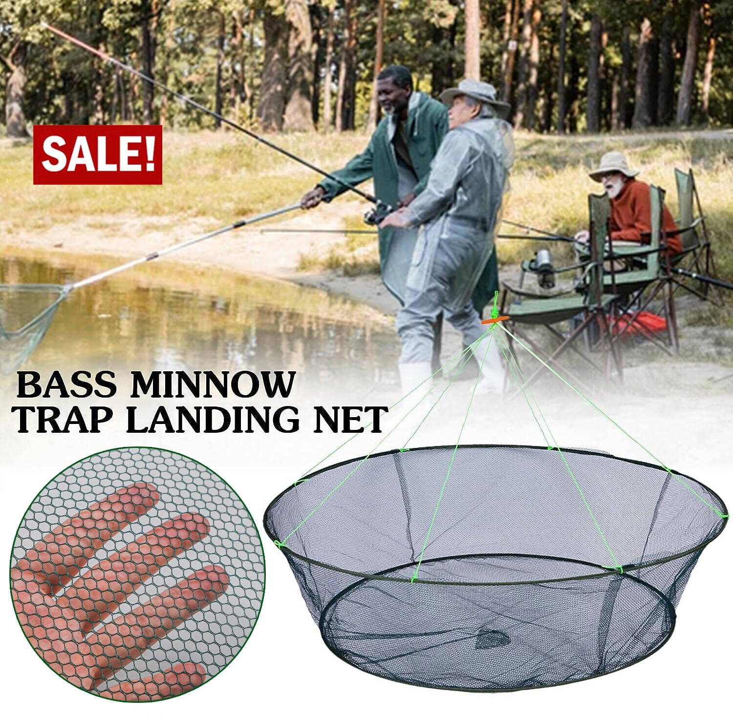 Foldable Fishing Landing Net Fish Catcher Network Crab Shrimp Mesh Trap ...