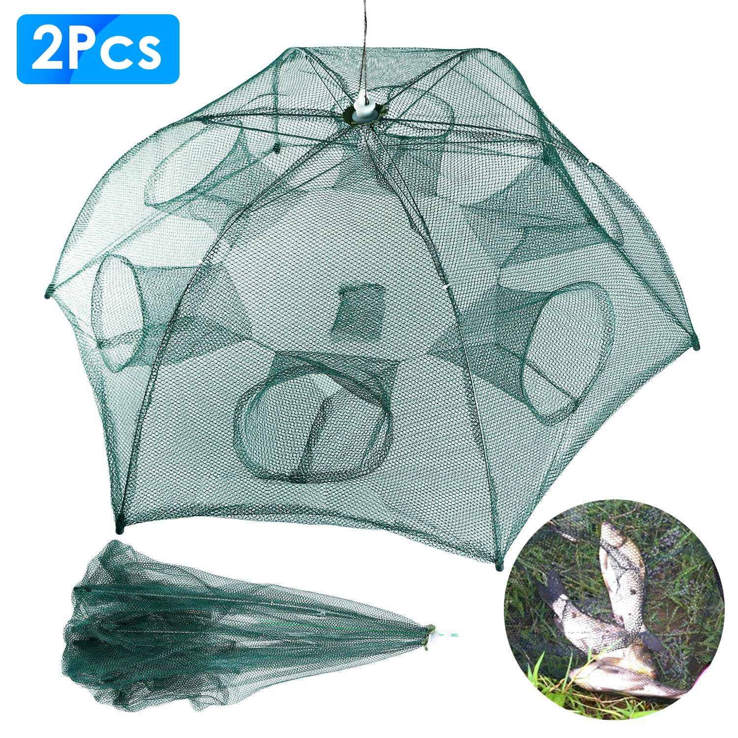Foldable Fishing Net Trap 6 Hole Bait Trap Portable Minnow Bait Net ...