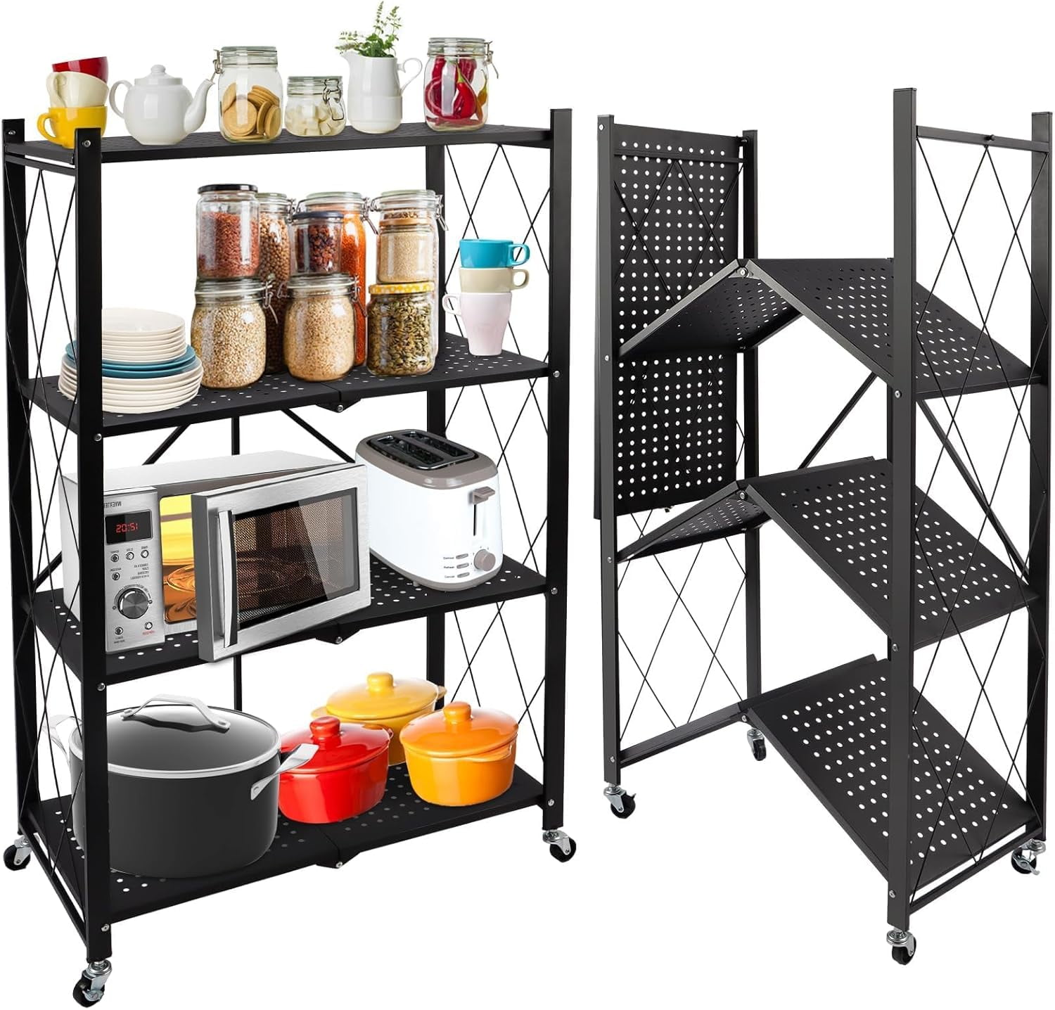 Foldable Folding Shelves Heavy Duty Storage Shelving with Wheels Metal ...