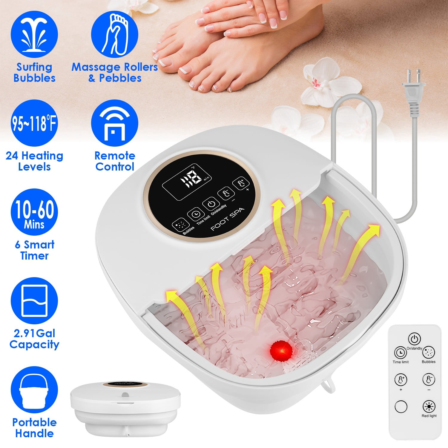 Foldable Foot Spa Massager with Remote Control, Heating Function ...