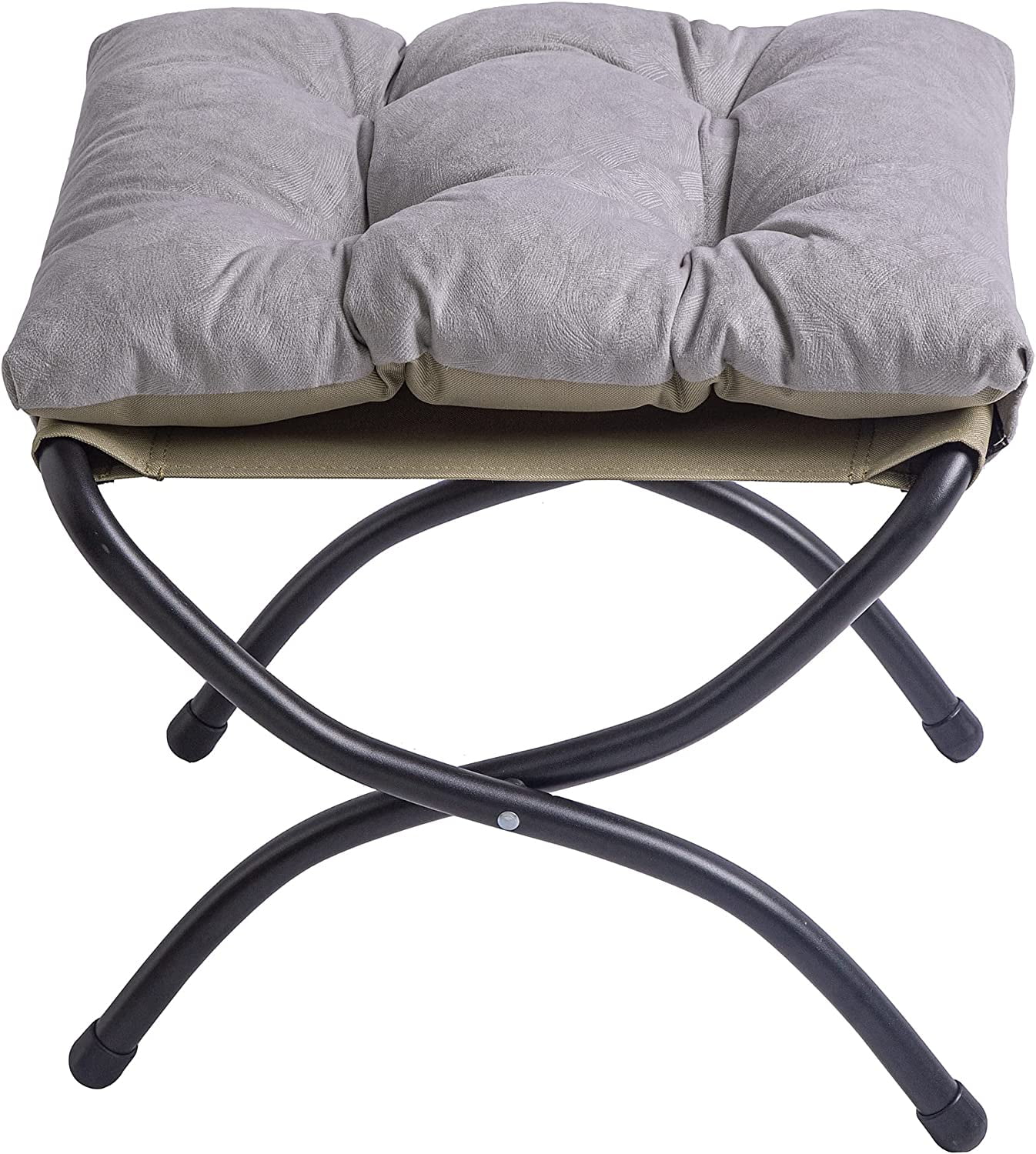 Foldable Foot Stool with Metal Frame - Washable Light Grey Upholstered ...
