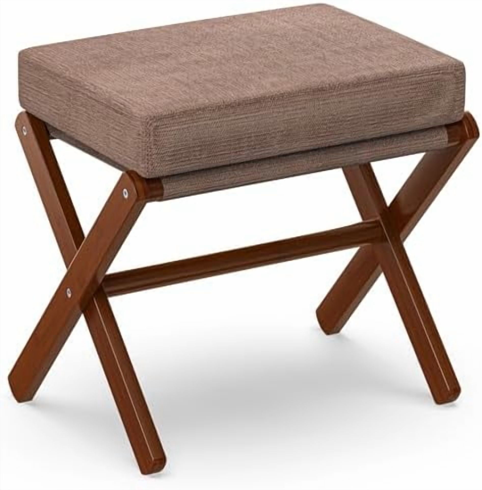 Foldable Foot Stool Ottoman, Modern Foot Rest with Bamboo X Legs ...