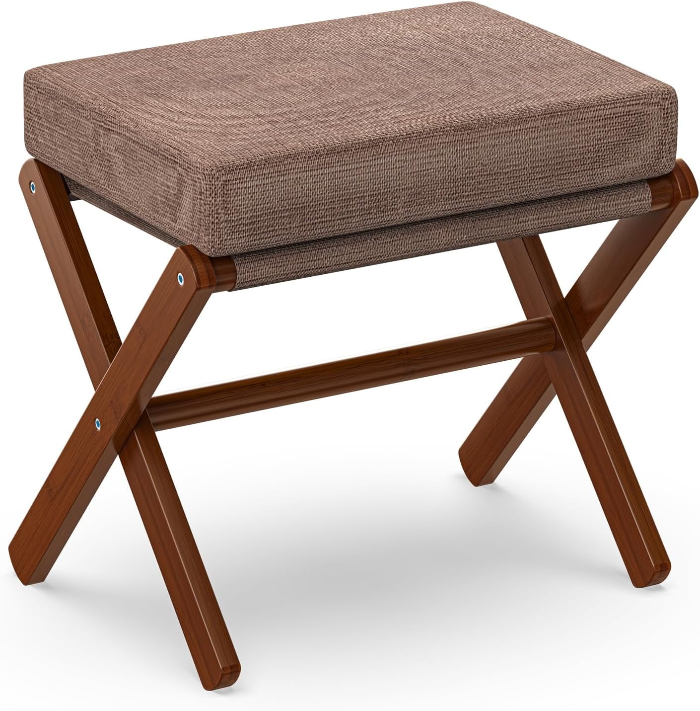 Foldable Foot Stool Ottoman, Modern Foot Rest with Bamboo X Legs ...