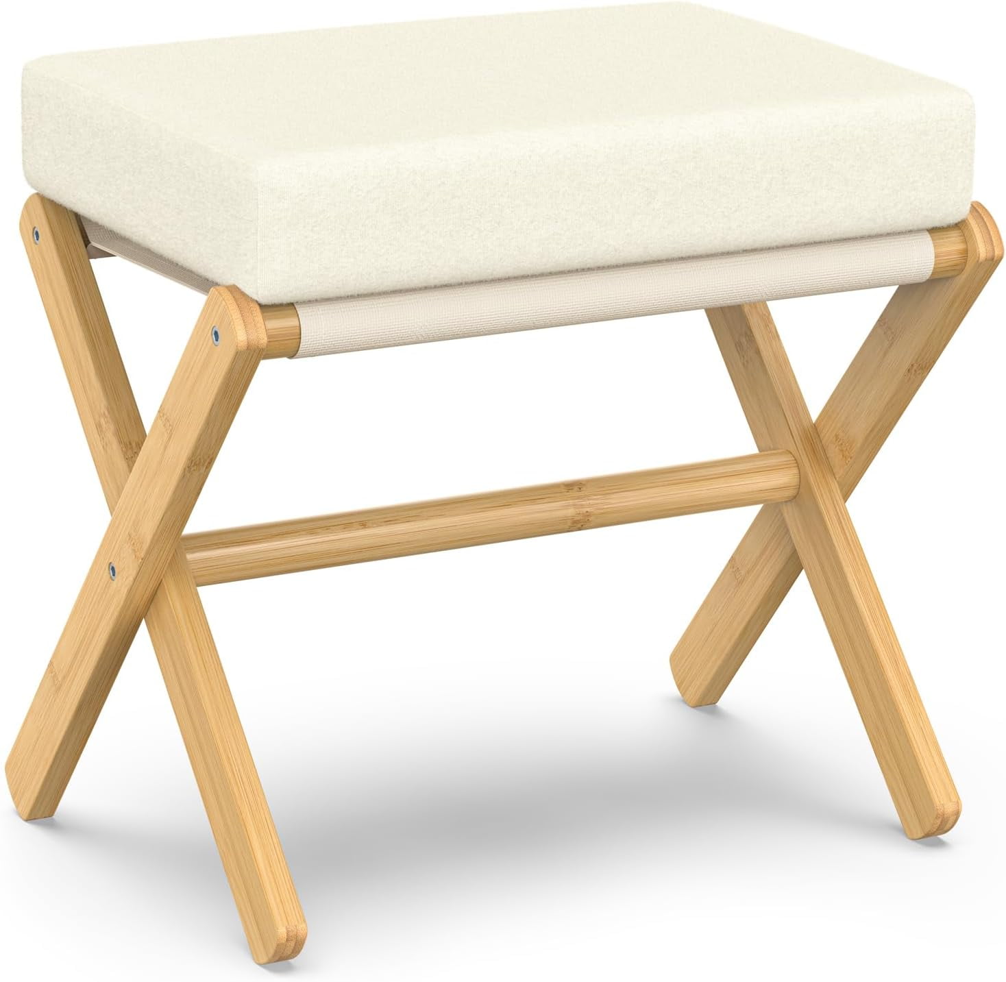 Foldable Foot Stool Ottoman, Modern Foot Rest with Bamboo X Legs ...