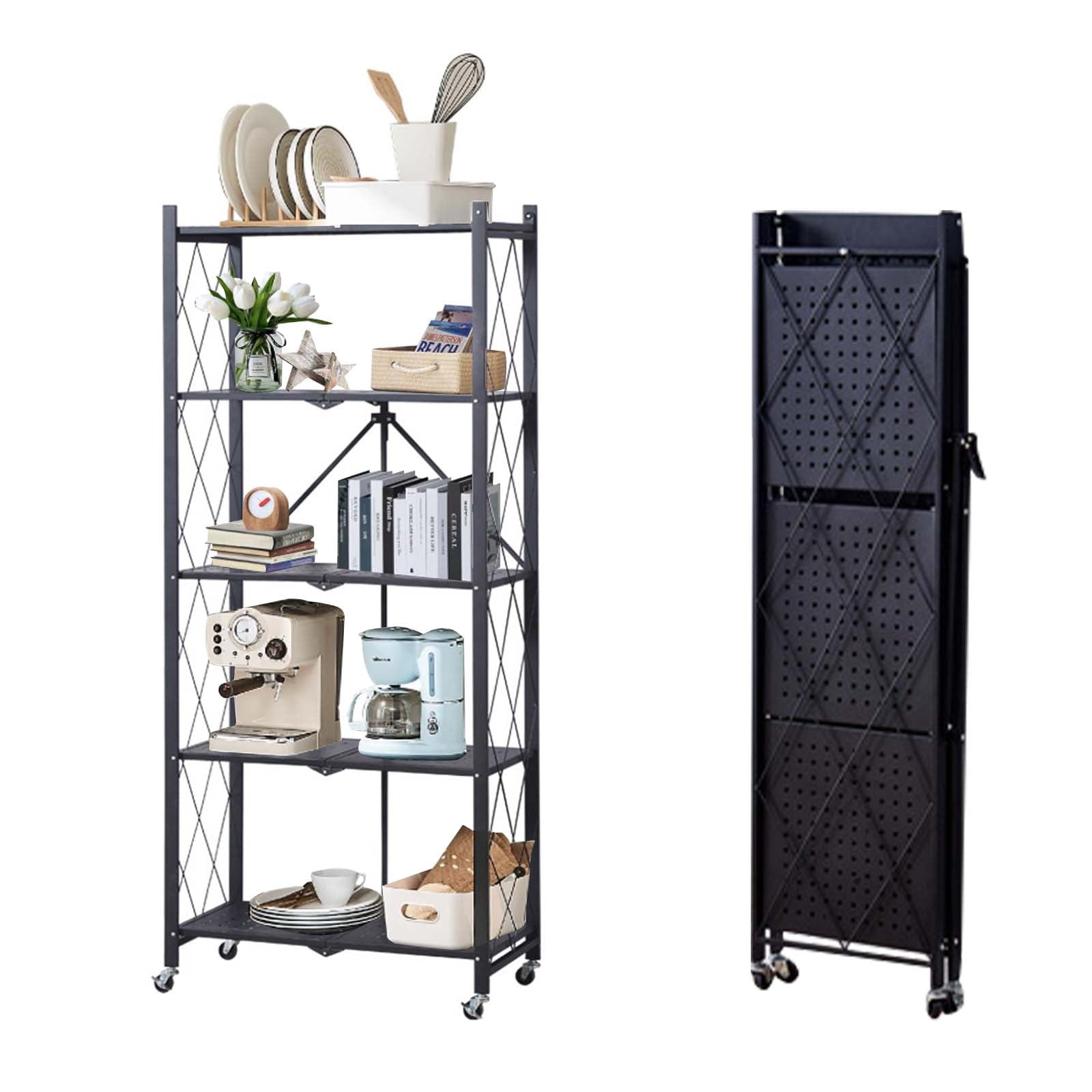 Foldable Garage Shelving Storage Shelf, 5-Tier Wire Shelving Unit Metal ...