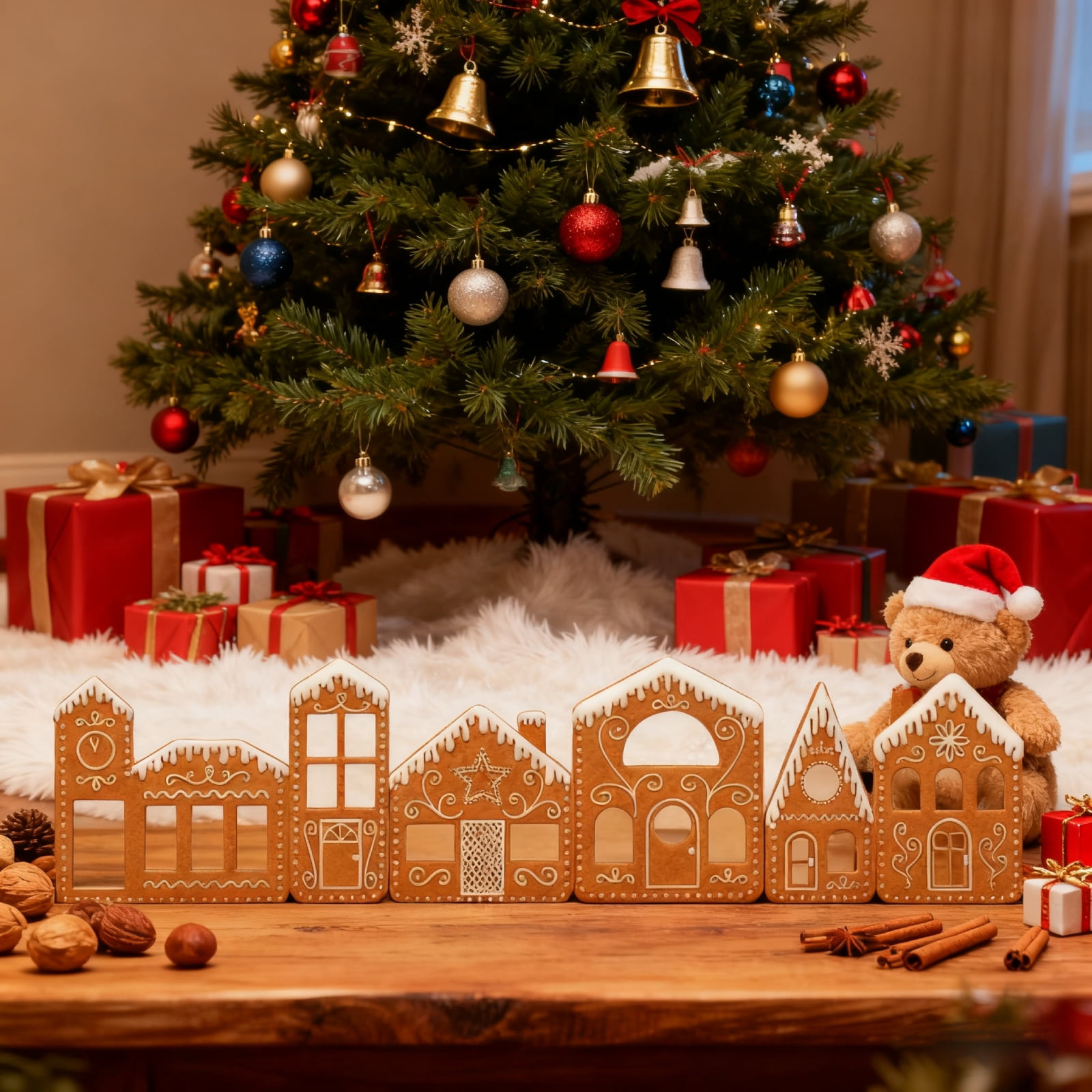 Foldable Gingerbread Village Set, Christmas Gingerbread Houses with LED ...