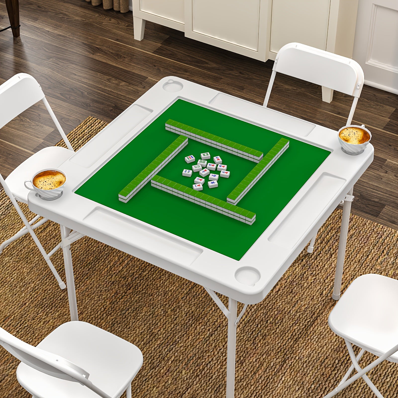 Foldable Green Felt Mahjong Table White Plastic Card Game Table ...