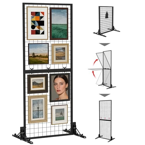 Foldable Grid Wall Panels, Heavy Duty Double Sided Display Rack with T ...