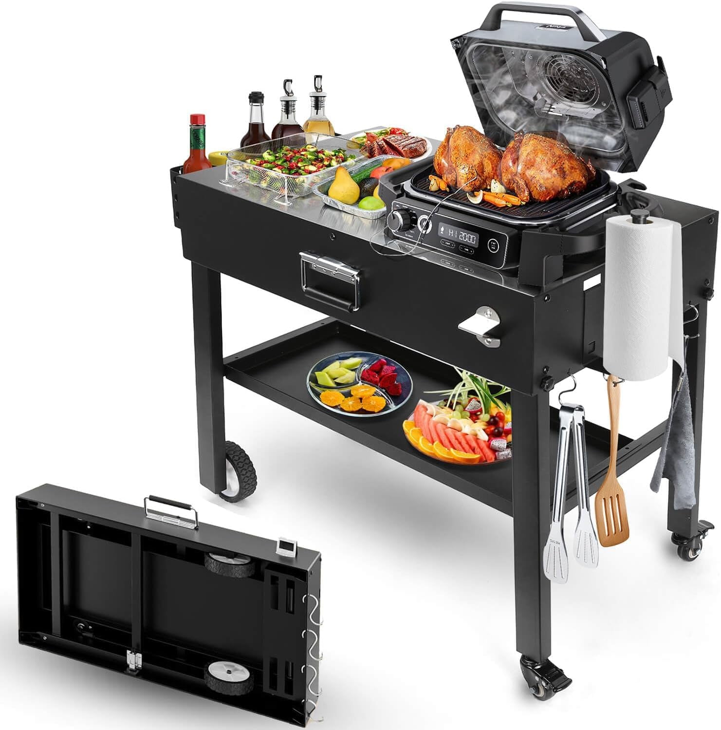 Foldable Grill Table Cart for Ninja Woodfire OG700, Blackstone Portable ...