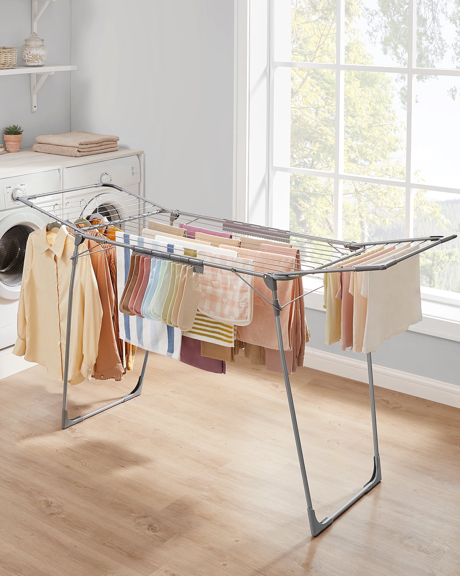 Foldable Gullwing Metal Structure Laundry Drying Rack, Space-Saving ...