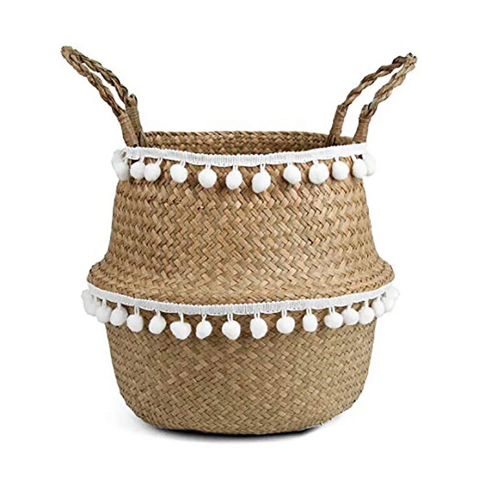 Foldable Handwoven Wicker Storage Baskets Potted Planter Laundry Basket ...