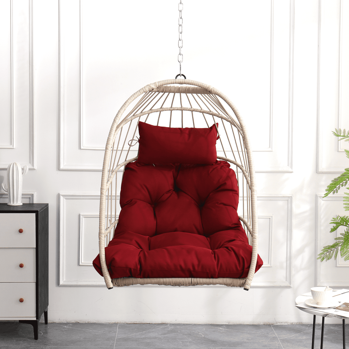 Foldable Hanging Egg Chair with Hanging Chain, Rattan Swing Chair with ...