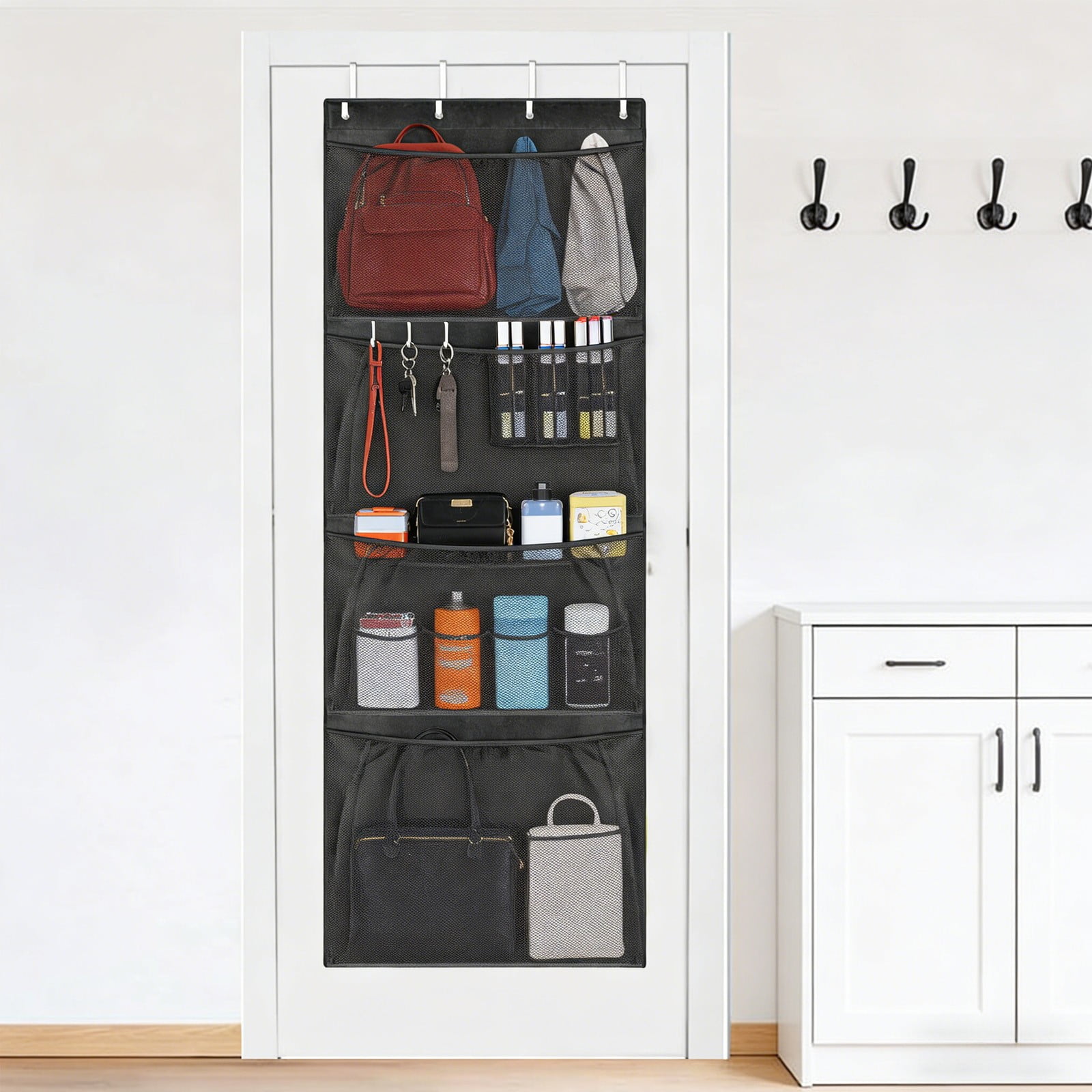 Foldable Hanging over Door Organizer with Four Large Mesh Net Pockets ...