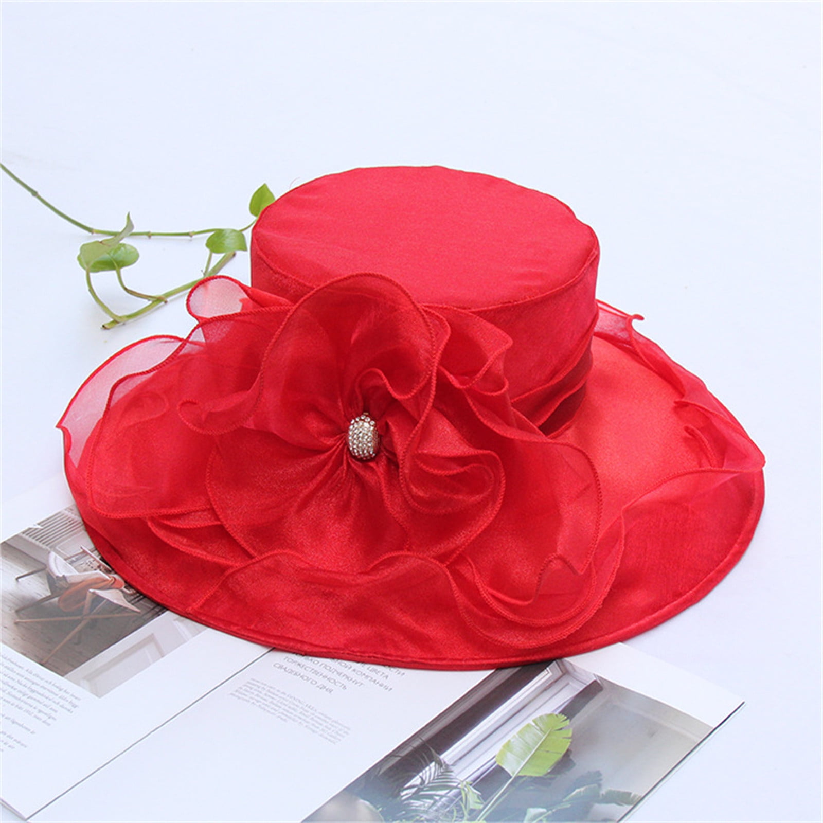 Foldable Hats For Women Flower Wedding Tea Party Hat Wide Sun Hat ...