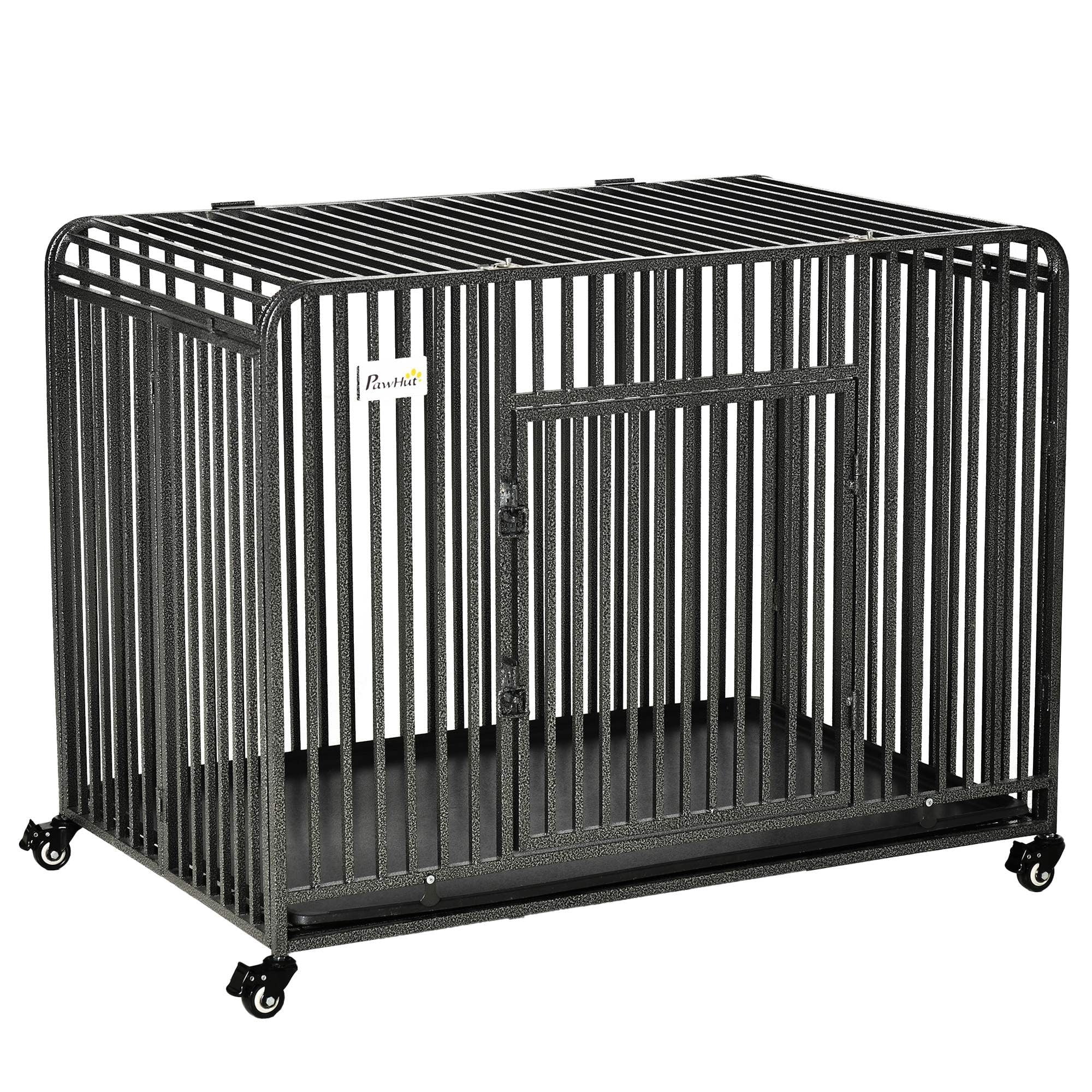 Foldable Heavy Duty Dog Cage, Chew Proof Dog Crate on Wheels, Portable ...
