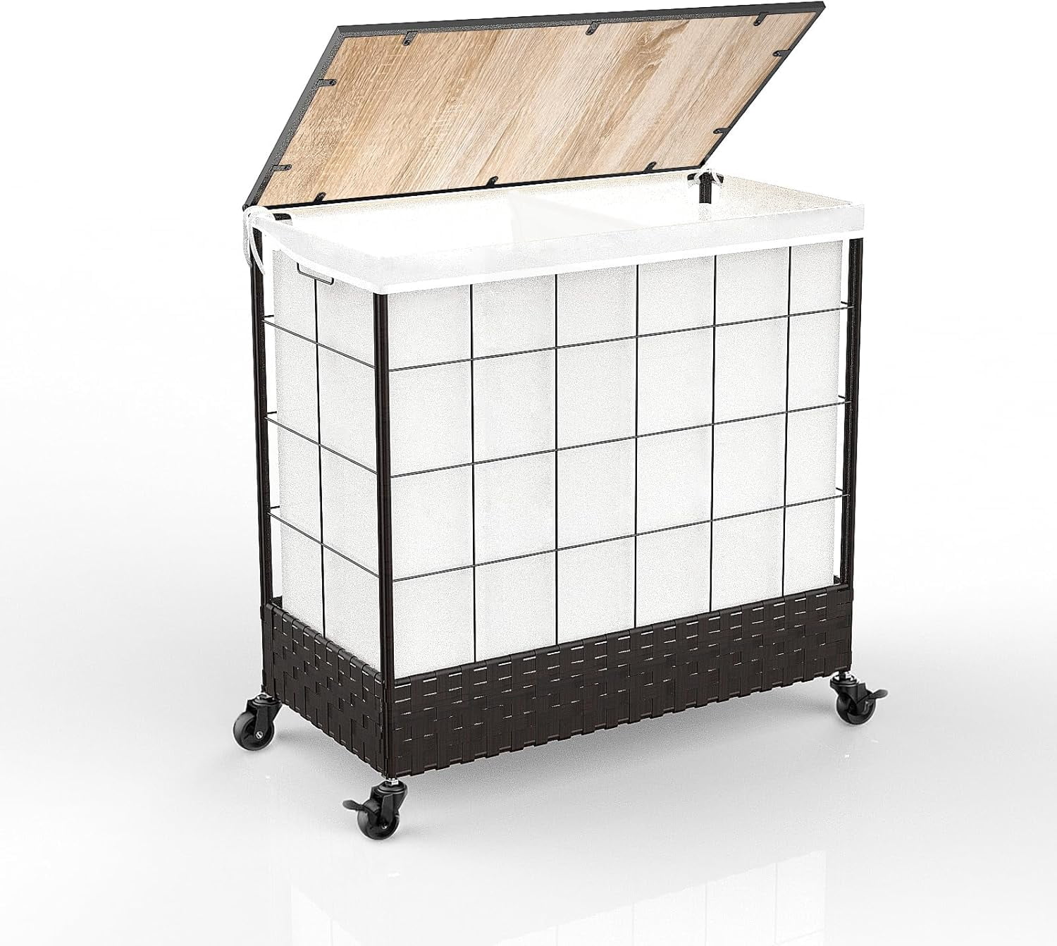 ‌Foldable Heavy-Duty Laundry Hamper with Wheels & Removable Liner, 110L ...