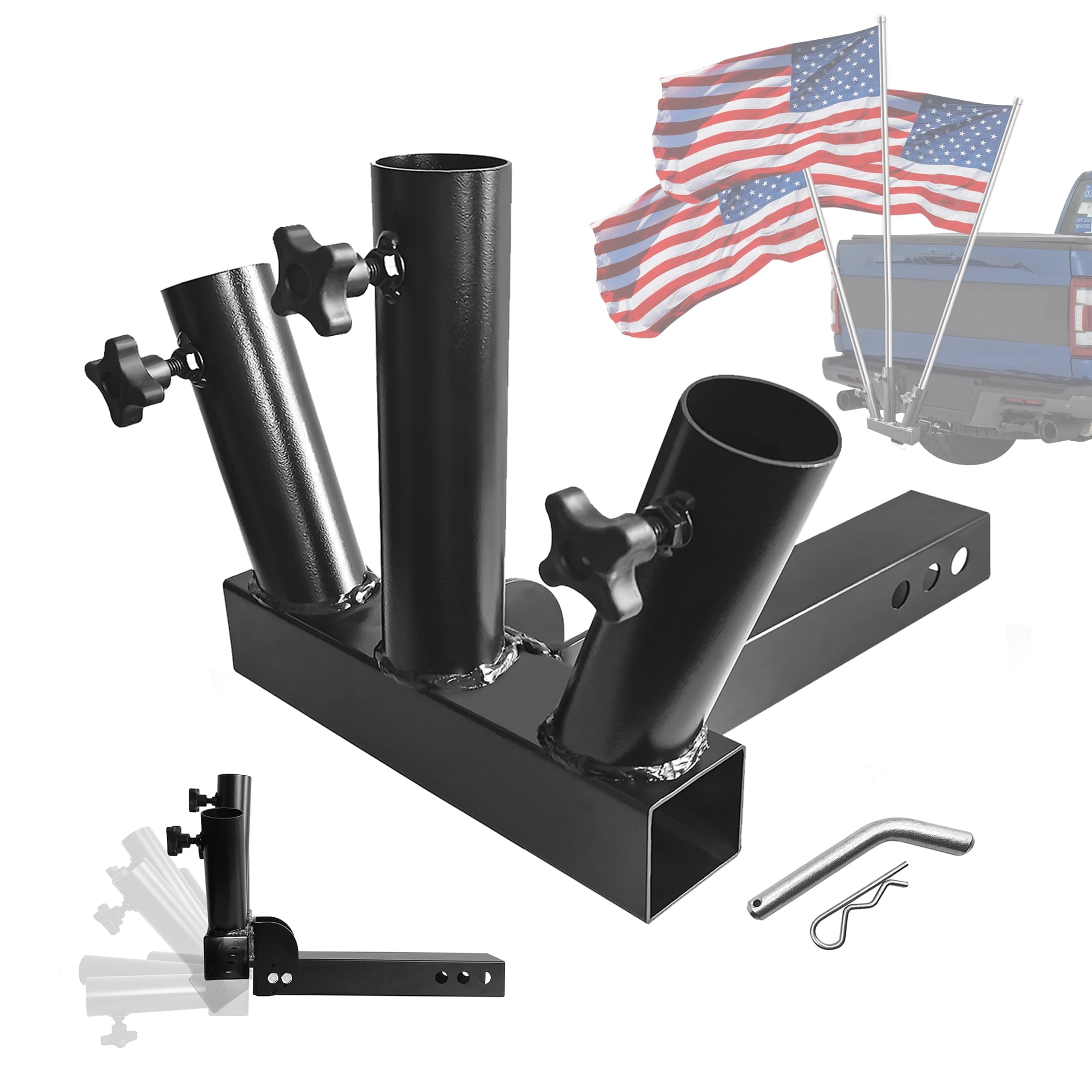 Foldable Hitch Mount 3 Flag Pole Holder Three-Headed flagpole Universal ...