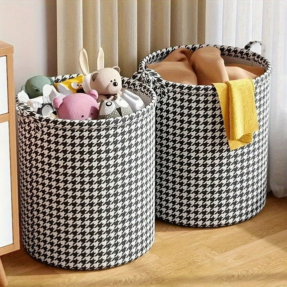 Foldable Houndstooth Laundry Hamper, Modern Fabric Storage Basket with ...