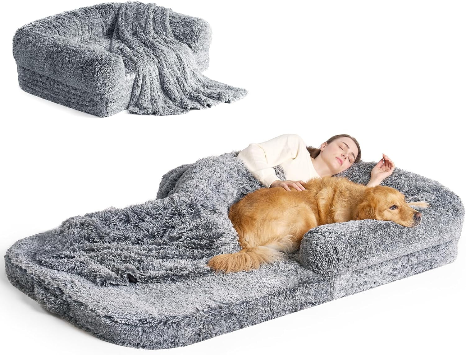 Foldable Human Dog Bed for Adult, Orthopedic Memory Foam Dog Bed for ...