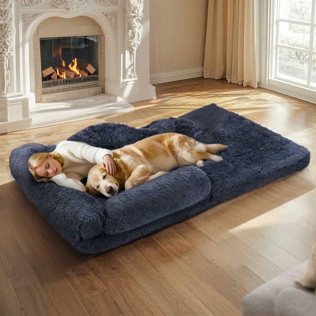 Foldable Human Dog Bed for Adult, Orthopedic Memory Foam Dog Bed for ...
