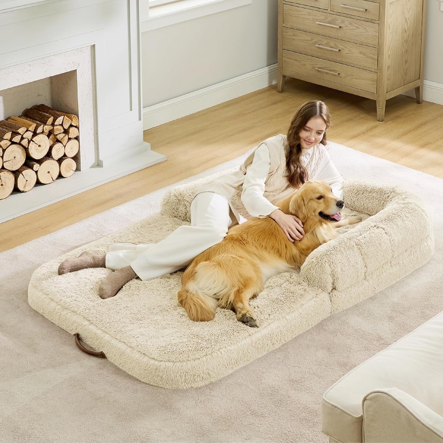 Foldable Human Size Giant Dog Bed for Adults, 2 in 1 Calming Pet Bed ...