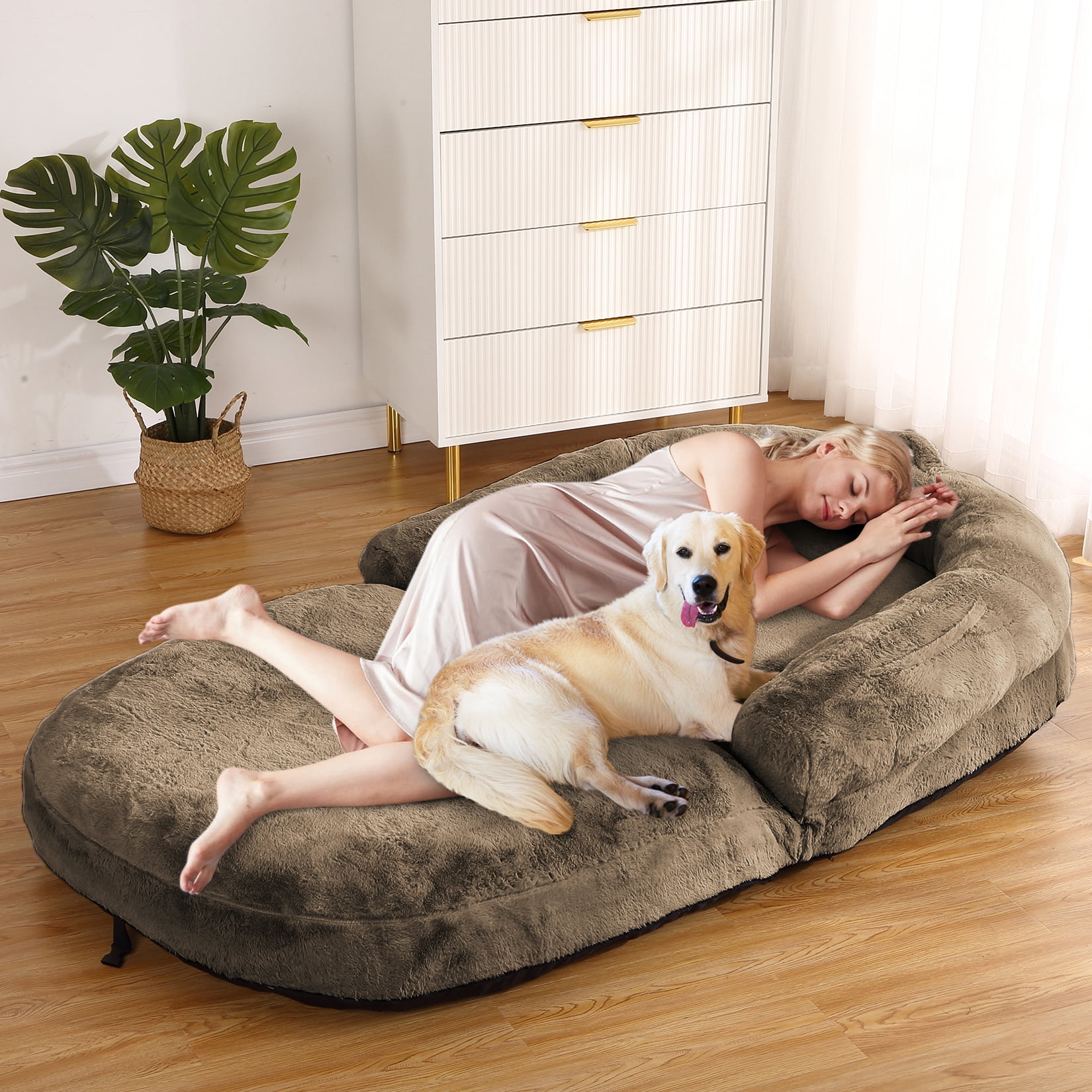 Foldable Human Sized Dog Bed for People Adults, 71"x43"x10" Large Dog ...