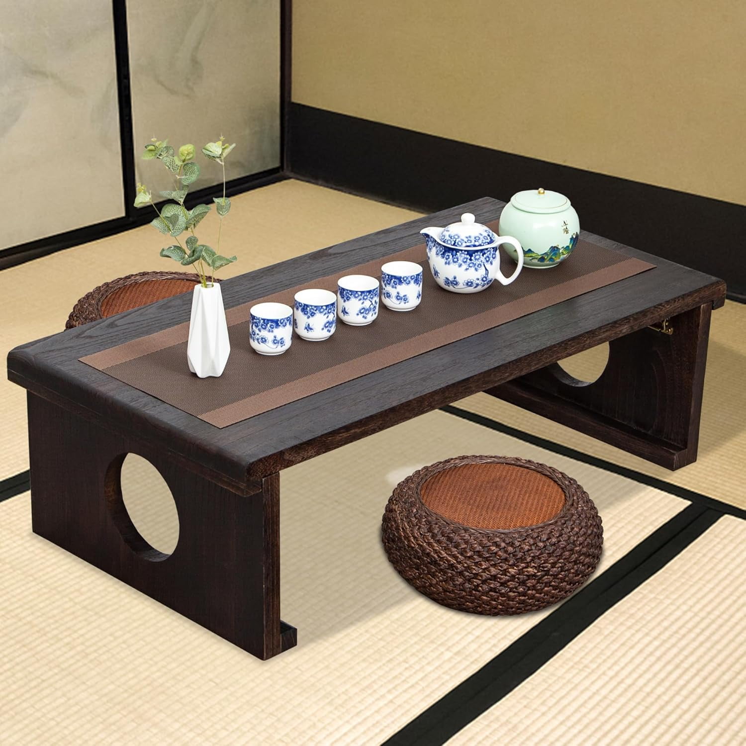 Foldable Japanese Coffee Table，Folding Japanese Floor Table，Natural ...
