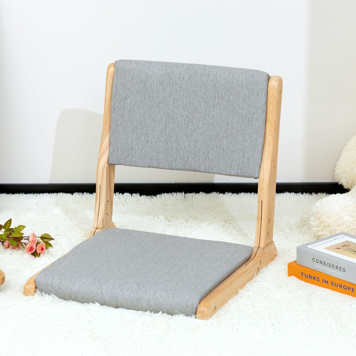 Foldable Japanese Style Floor Chair with Back Support, Wood Legless ...