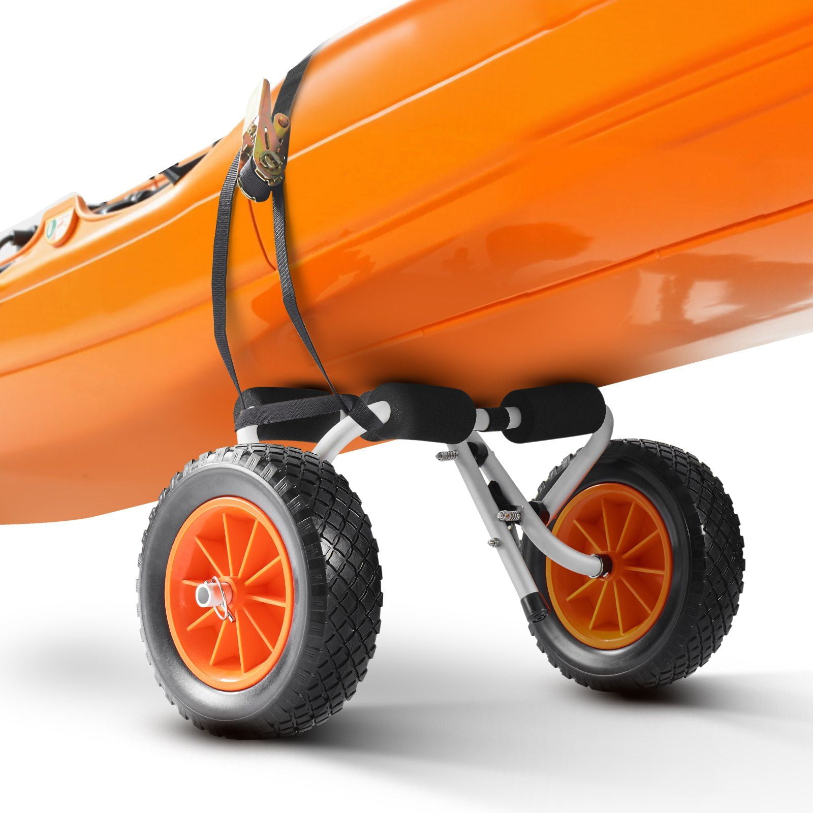 Foldable Kayak Cart Trolley with 10" Solid Rubber Tires & Ratchet Strap ...