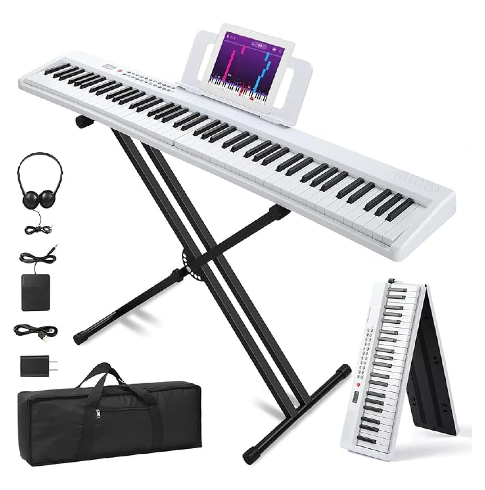 Foldable Keyboard Piano 88 Keys Digital Piano with Adjustable Dual "X ...