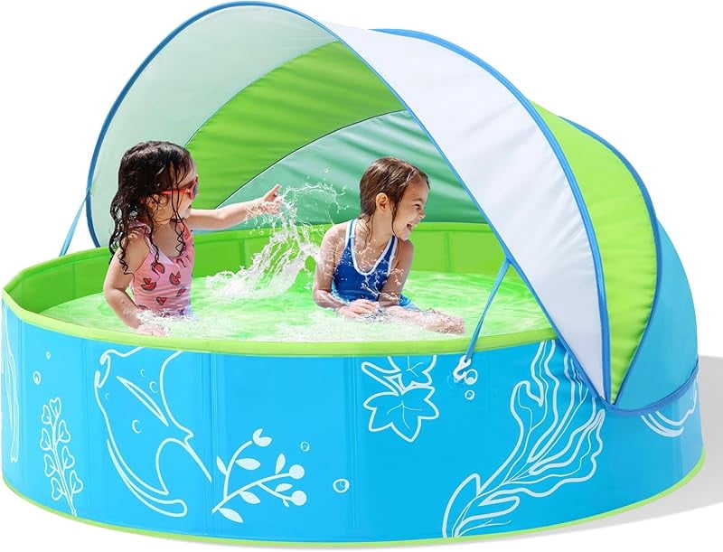 Foldable Kiddie Pool with Canopy: 47in Baby Pool and Beach Tent for ...
