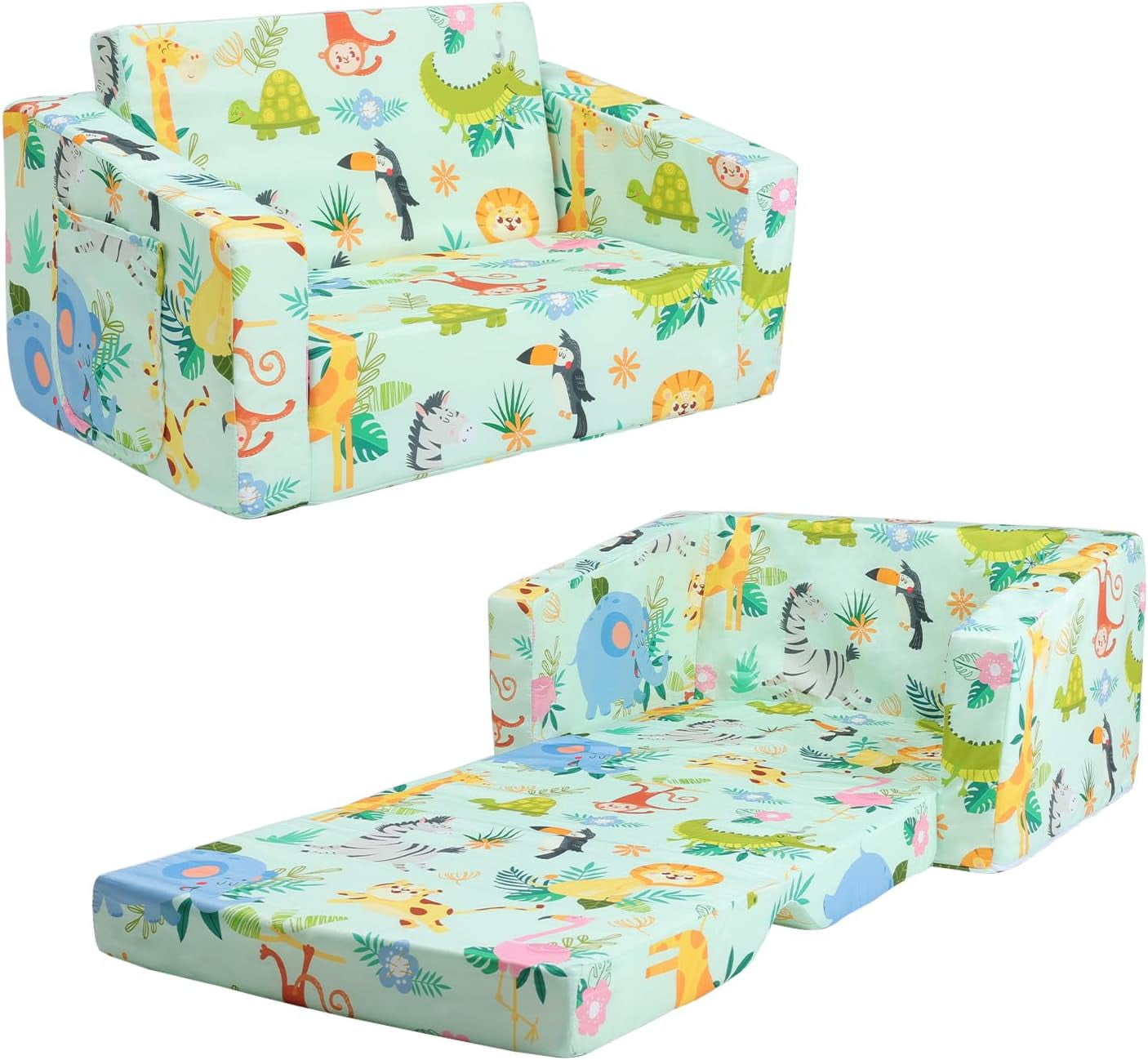 Foldable Kids Sofas Couch 2 in 1 Children Convertible Sofa to Lounger ...