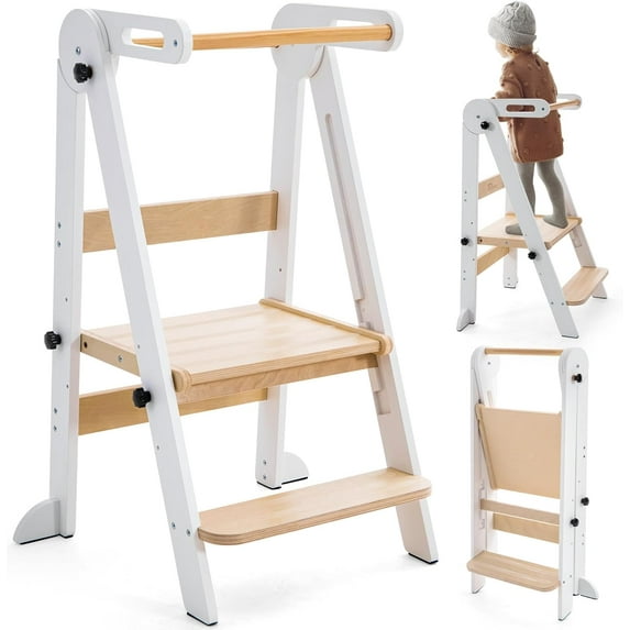 Foldable Kitchen Stool Helper - Adjustable Height Standing Tower ...