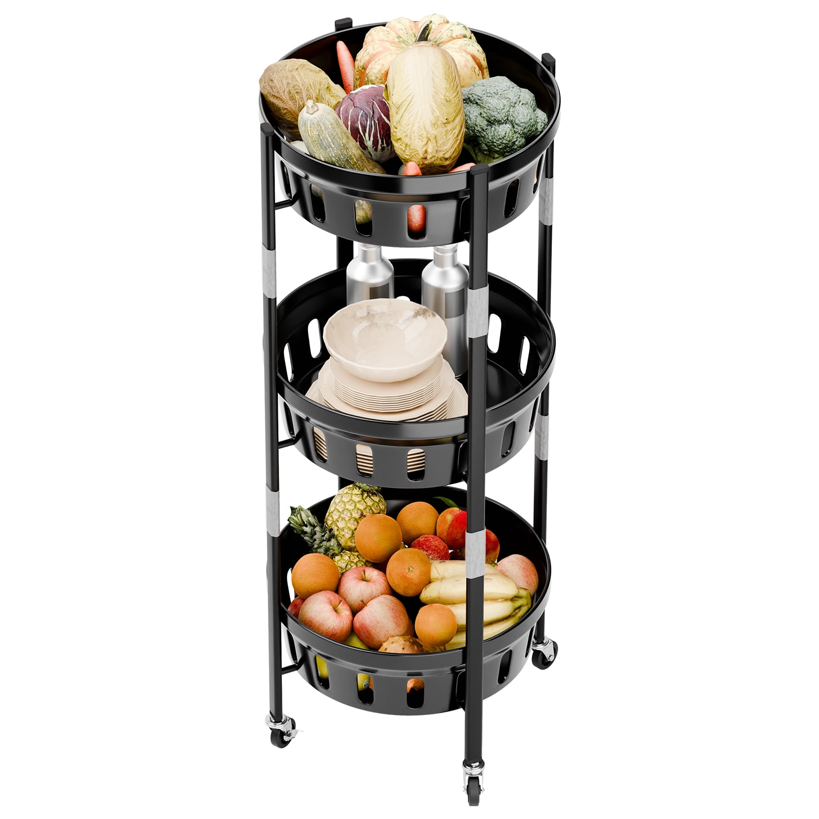 Foldable Kitchen Storage Rack with Universal Wheels, 3 Tiers Large ...