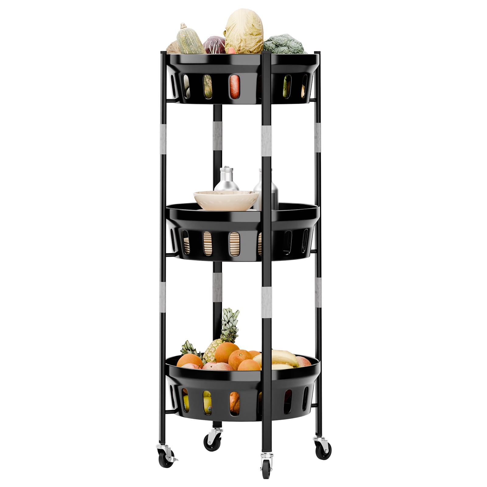 Foldable Kitchen Storage Rack with Universal Wheels, 3 Tiers Large ...