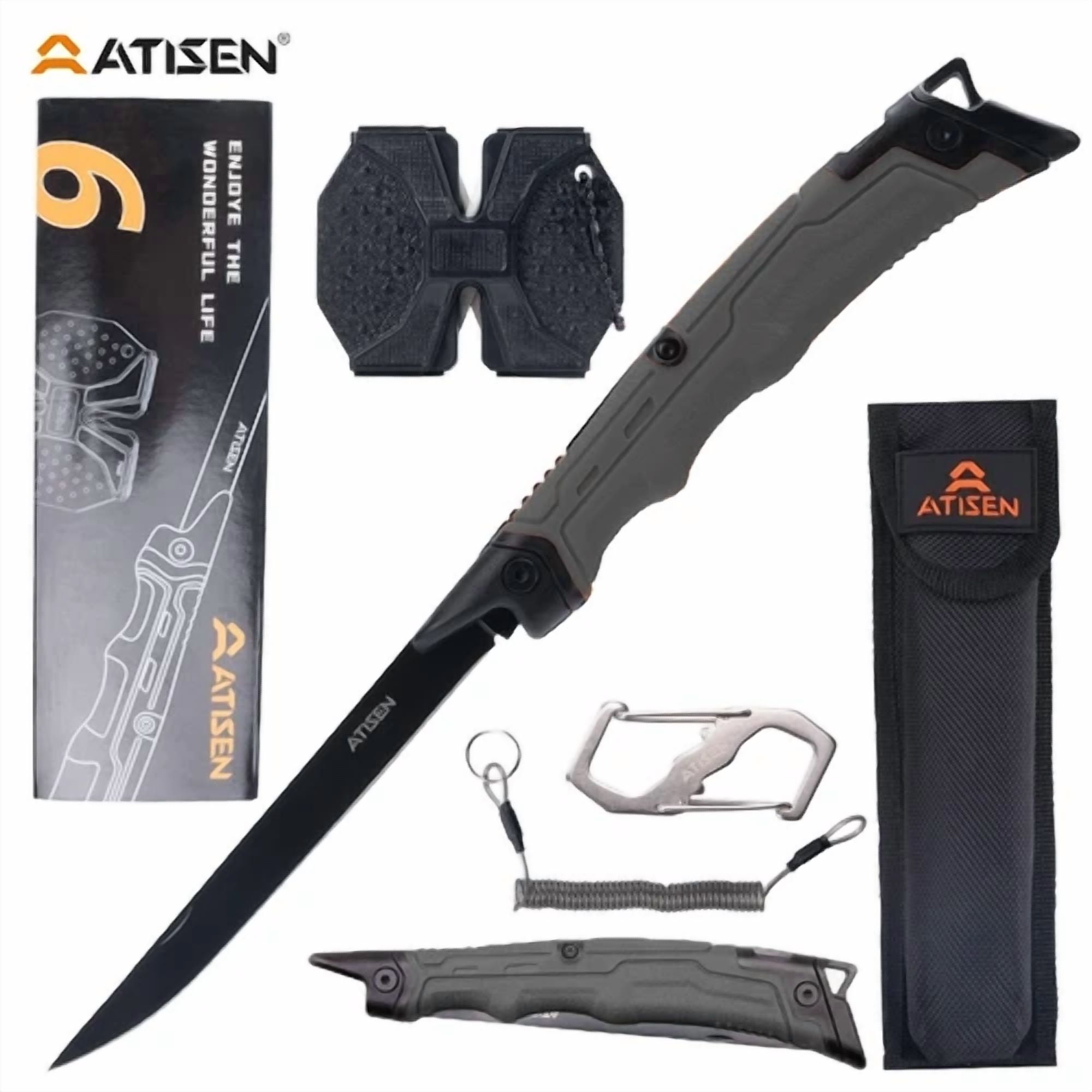 Foldable Knife, Gray Boning Knife, Sharpener, Lost Cord, S-Clip, Boxed ...