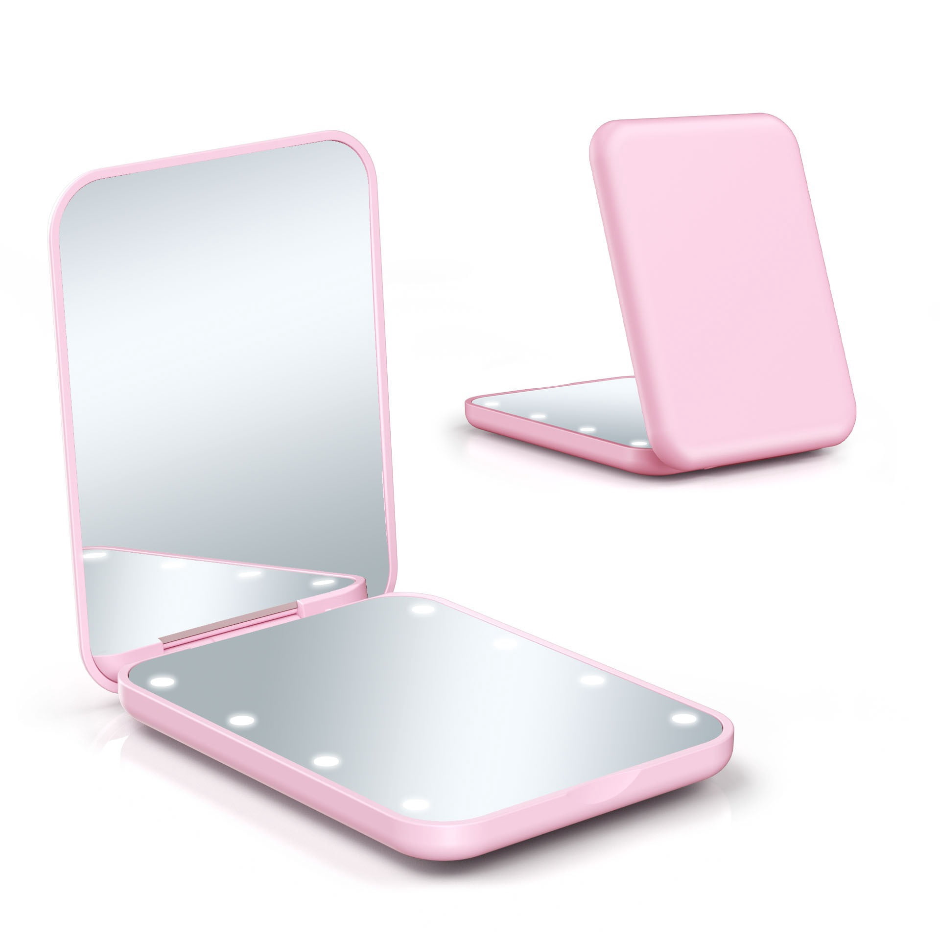 Foldable LED Compact Mirror - Lighted Magnifying Travel Makeup Pink ...