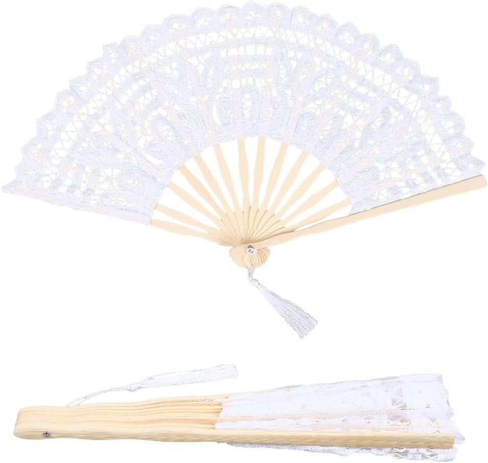 Foldable Lace Fan White Cotton Lace Folding Hand Fans with Bamboo ...