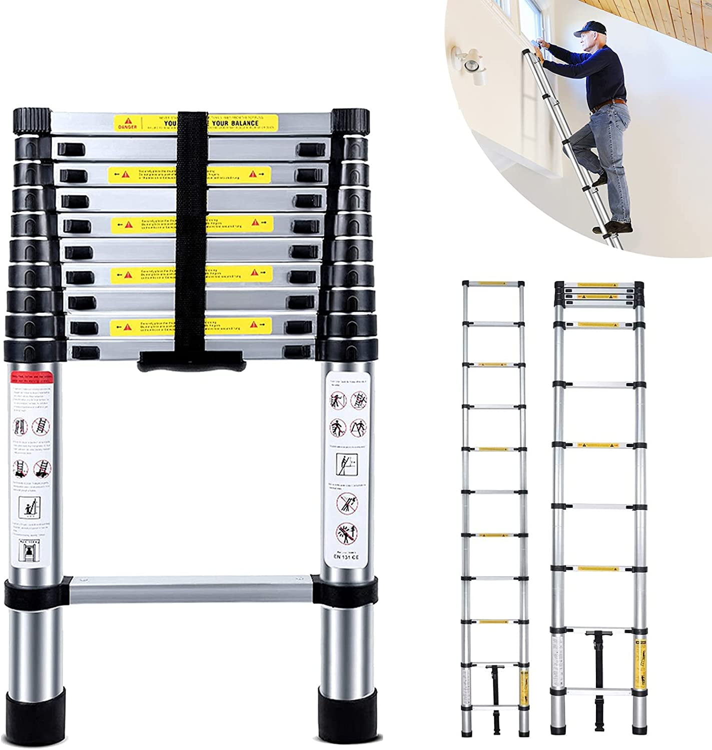 Foldable Ladders 10.5FT Telescopic Ladder 3.2M Stable Non-Slip Aluminum ...