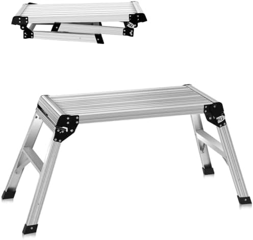 Foldable Ladders Aluminum Slim-Fold Work Platform Portable with Max 330 ...