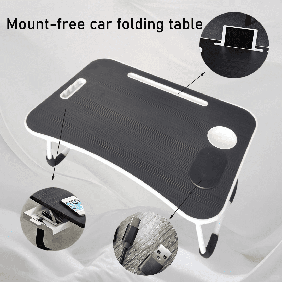 Foldable Lap Desk, 23.6 Inch Portable Bed Tray Table with 2 USB Ports/Slots/Cup Holder/Drawer ...