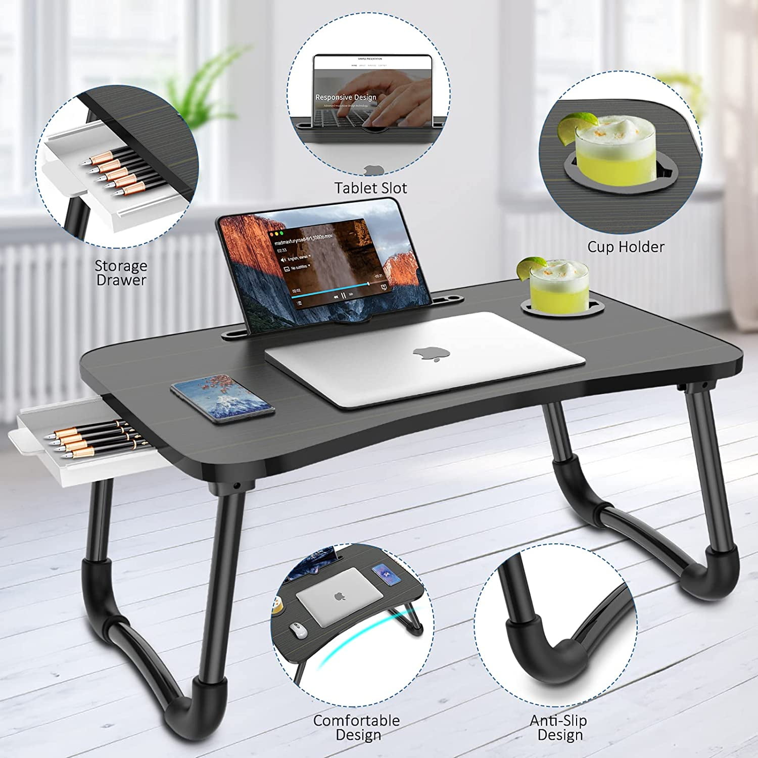Foldable Laptop Bed Table Multi-Function Lap Serving Tray Dining Table ...